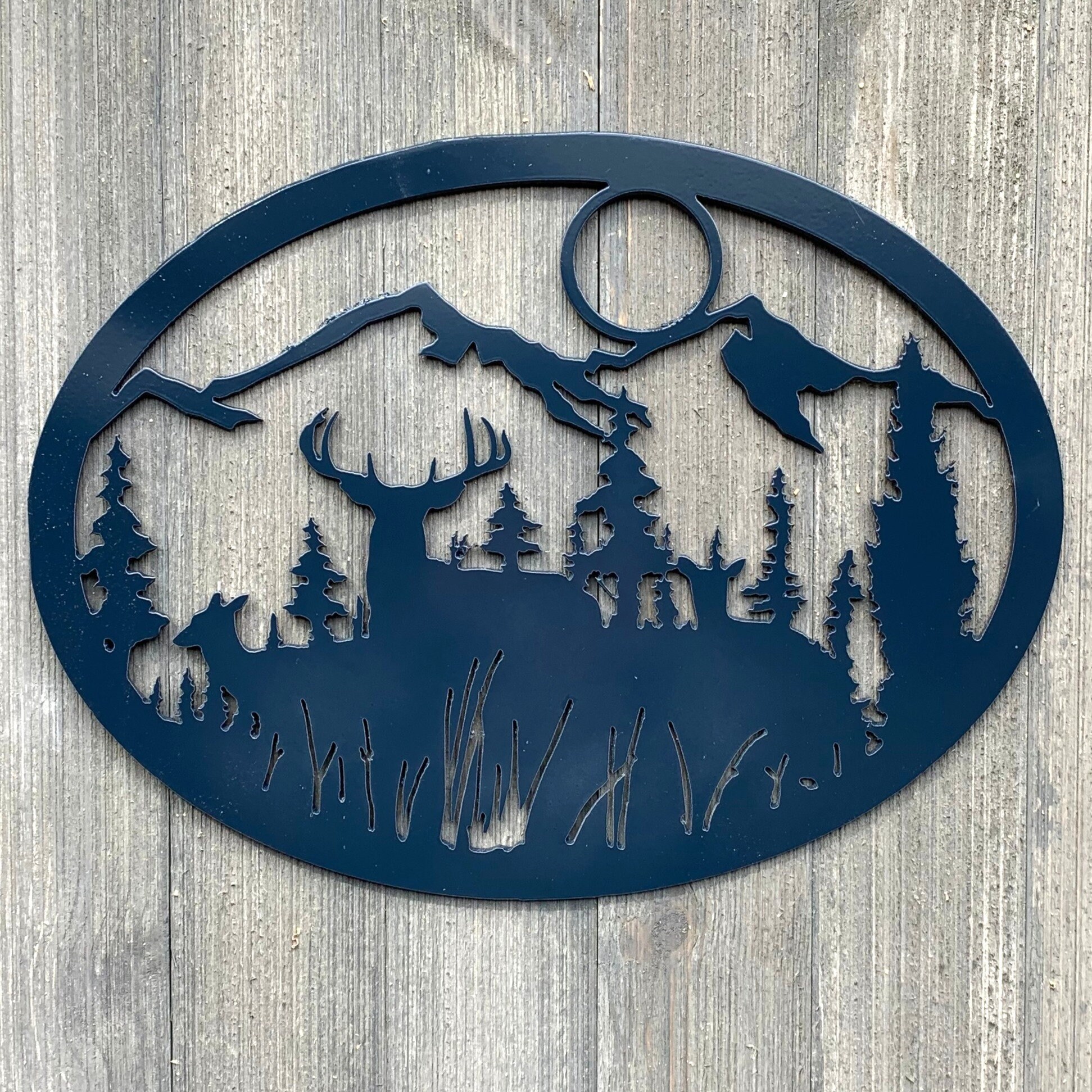 Night Forest Scene Metal Sign Cutout - Majestic Deer and Scenic ...