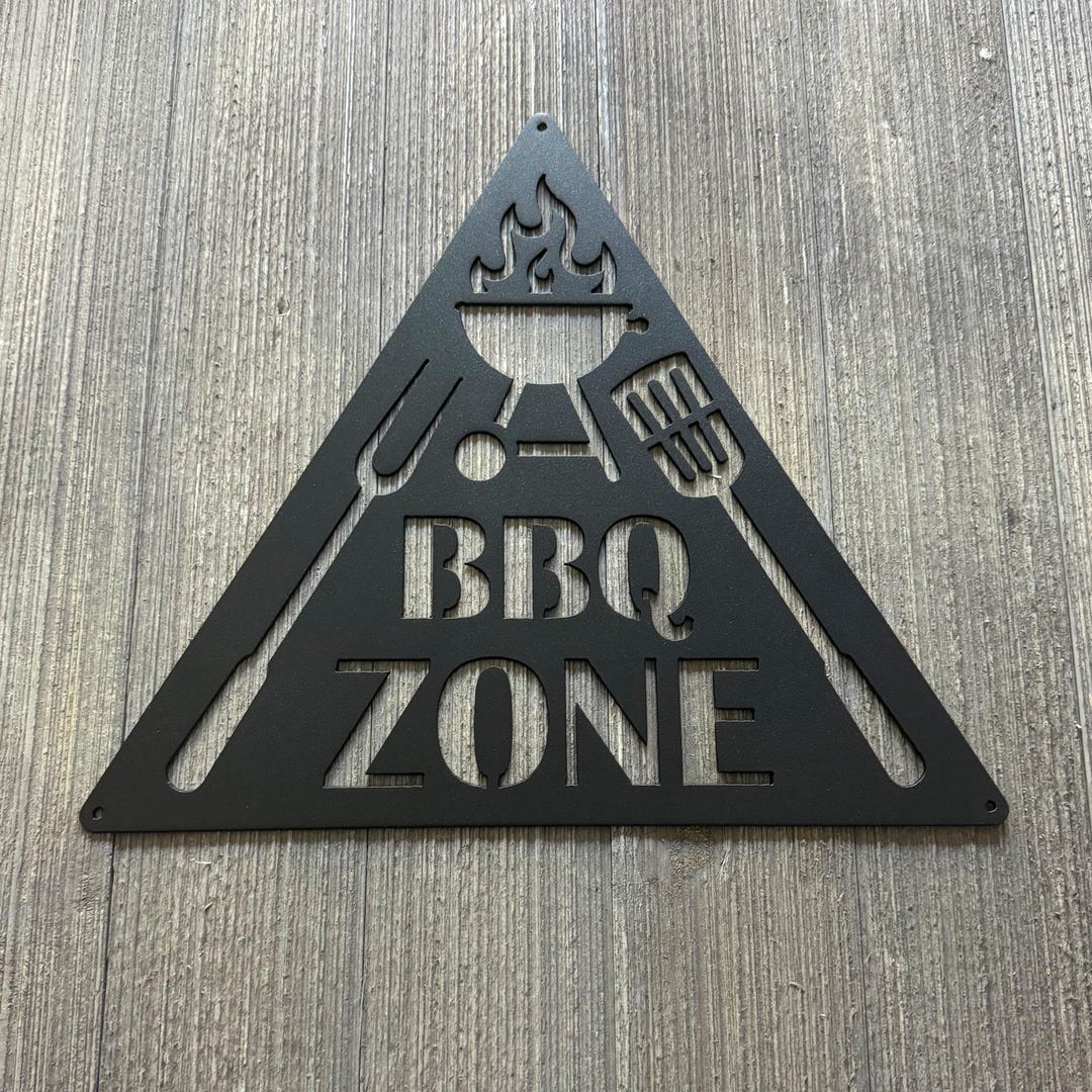 BBQ Zone Metal Sign Cutout - Triangle Shape With Grill and Utensils ...