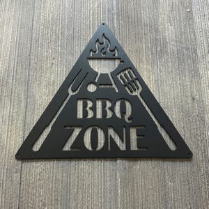 BBQ Zone Metal Sign Cutout - Triangle Shape With Grill and Utensils ...