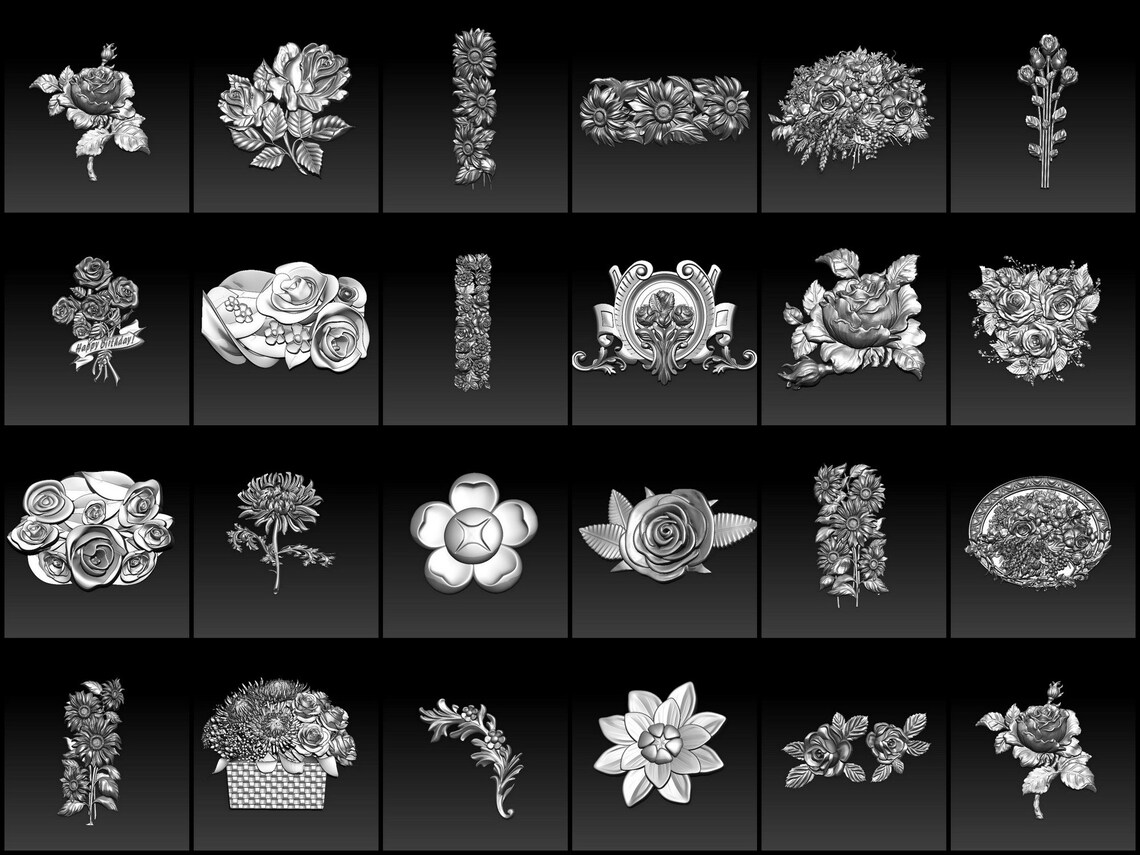 Flowers set of 23 STL Models for 3D printer and CNC router | Etsy
