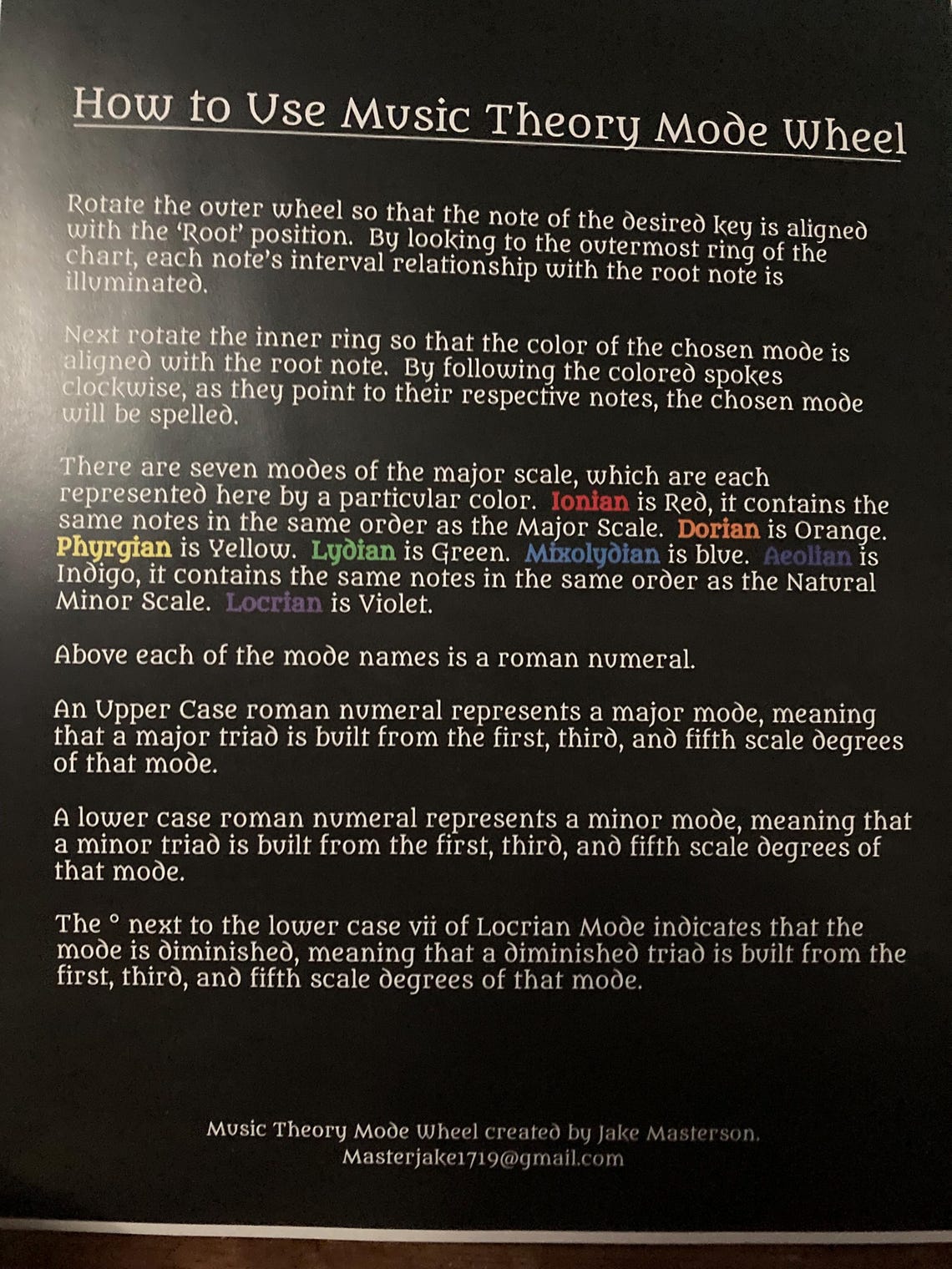 Music Theory Mode Wheel. Black Backround - Etsy