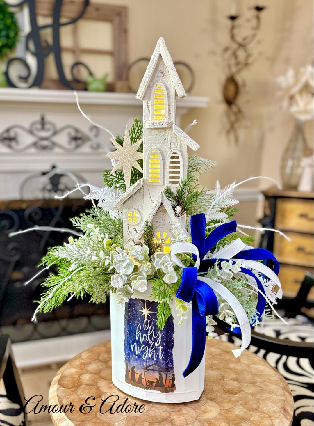 Church Centerpiece, Lighted Church Winter Centerpiece, Elegant ...