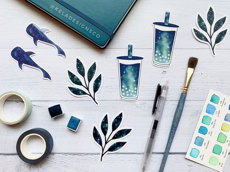 Galaxy Boba Bubble Tea Vinyl Sticker Watercolor Die-cut | Etsy