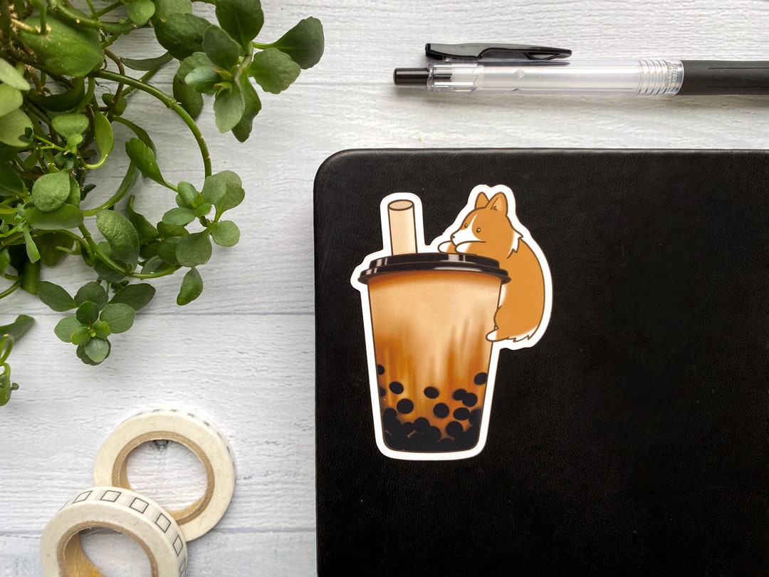 Bubble Tea Boba Corgi Vinyl Sticker Decal for Laptop, Water Bottle ...