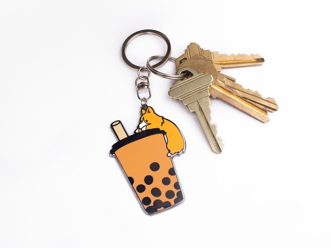 Bubble Tea Boba Corgi Metal Keychain | Metal Hard Enamel Keychain | for ...
