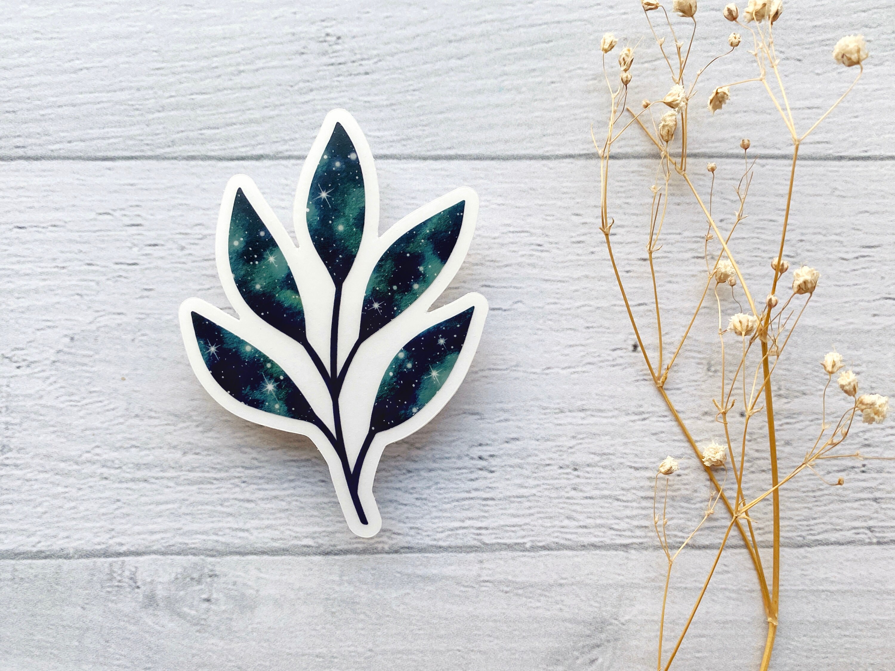 Galaxy Leaves Vinyl Sticker Watercolor Sticker Decal for - Etsy