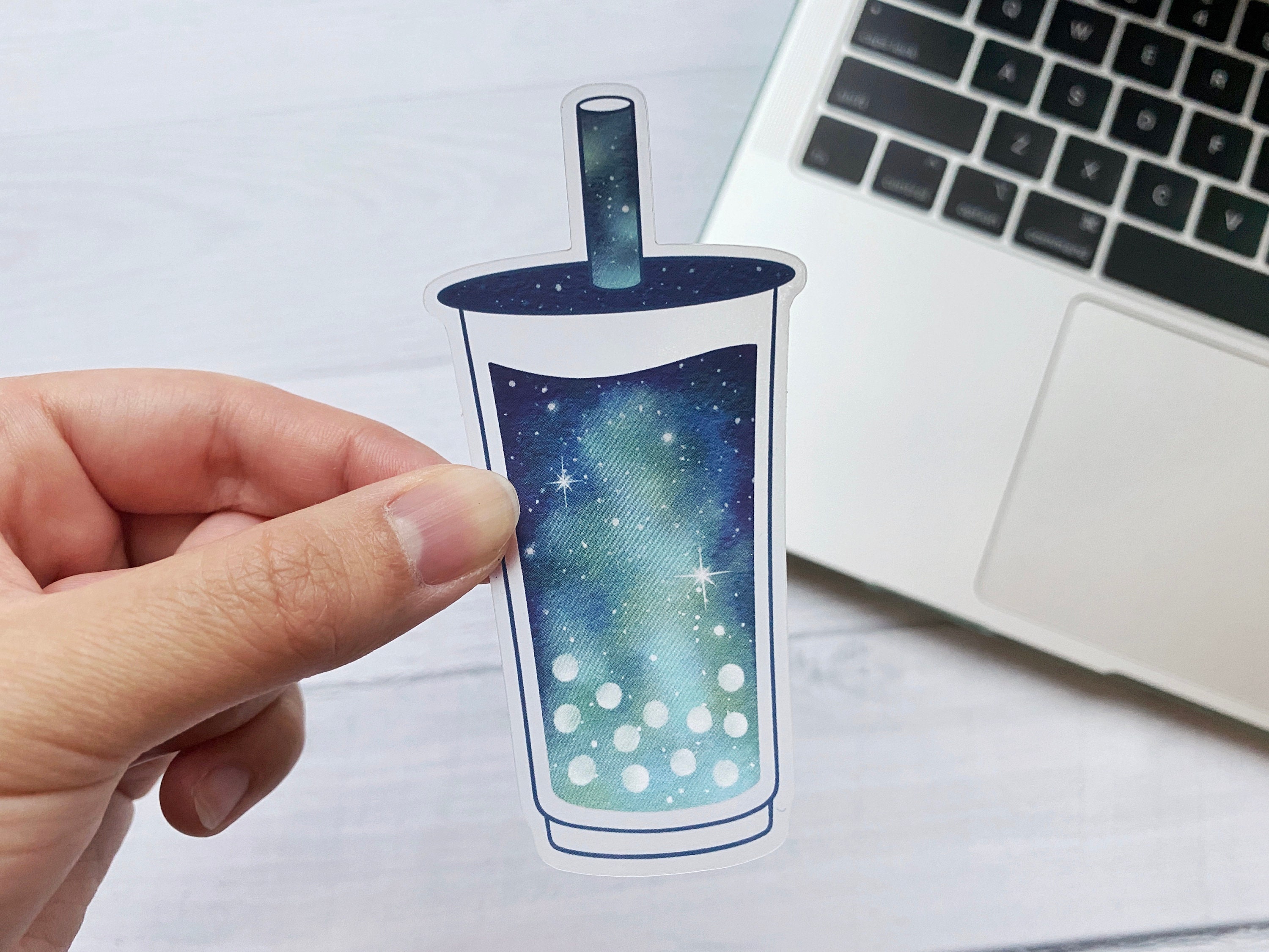 Galaxy Boba Bubble Tea Vinyl Sticker Watercolor Die-cut | Etsy