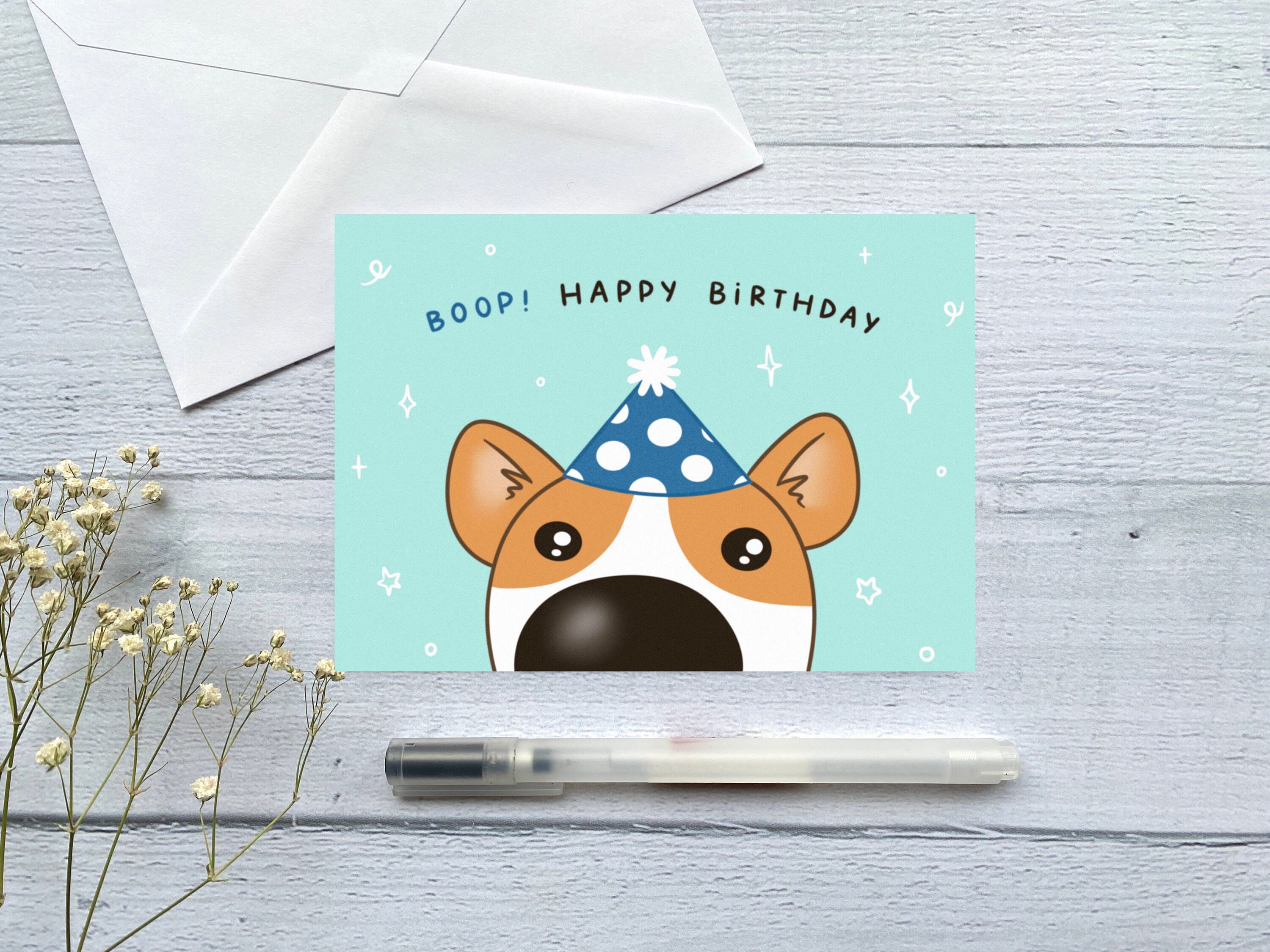 Birthday Boop Corgi Greeting Card | Folded Blank Card | Happy Birthday ...