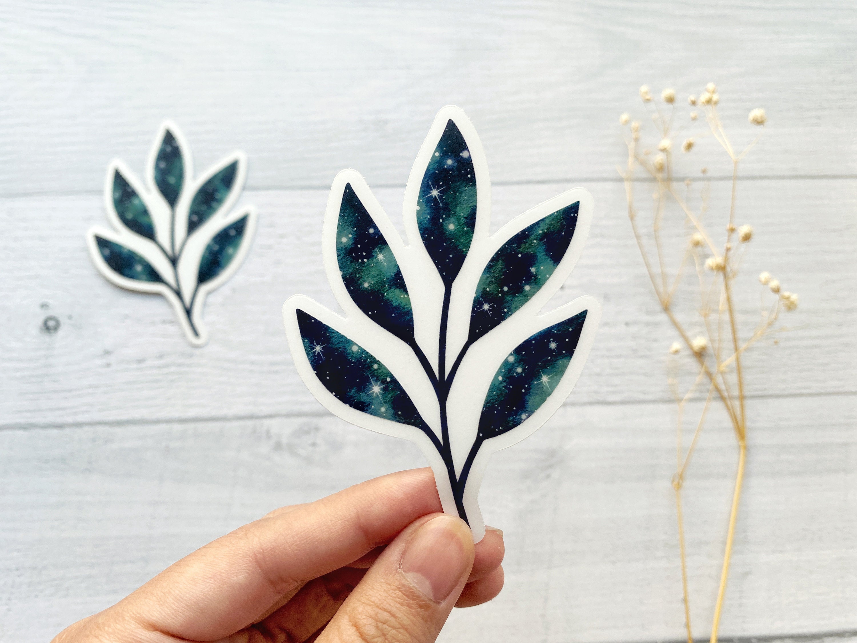 Galaxy Leaves Vinyl Sticker Watercolor Sticker Decal for - Etsy