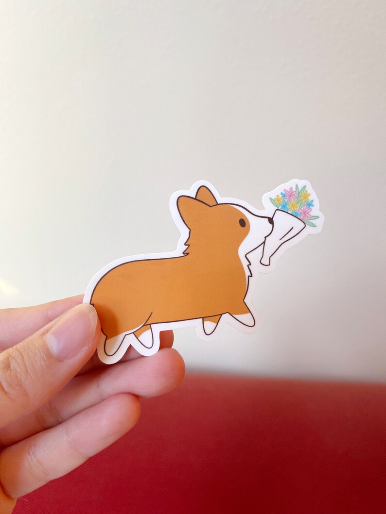Corgi with Flower Bouquet Vinyl Sticker Decal for Laptop | Etsy