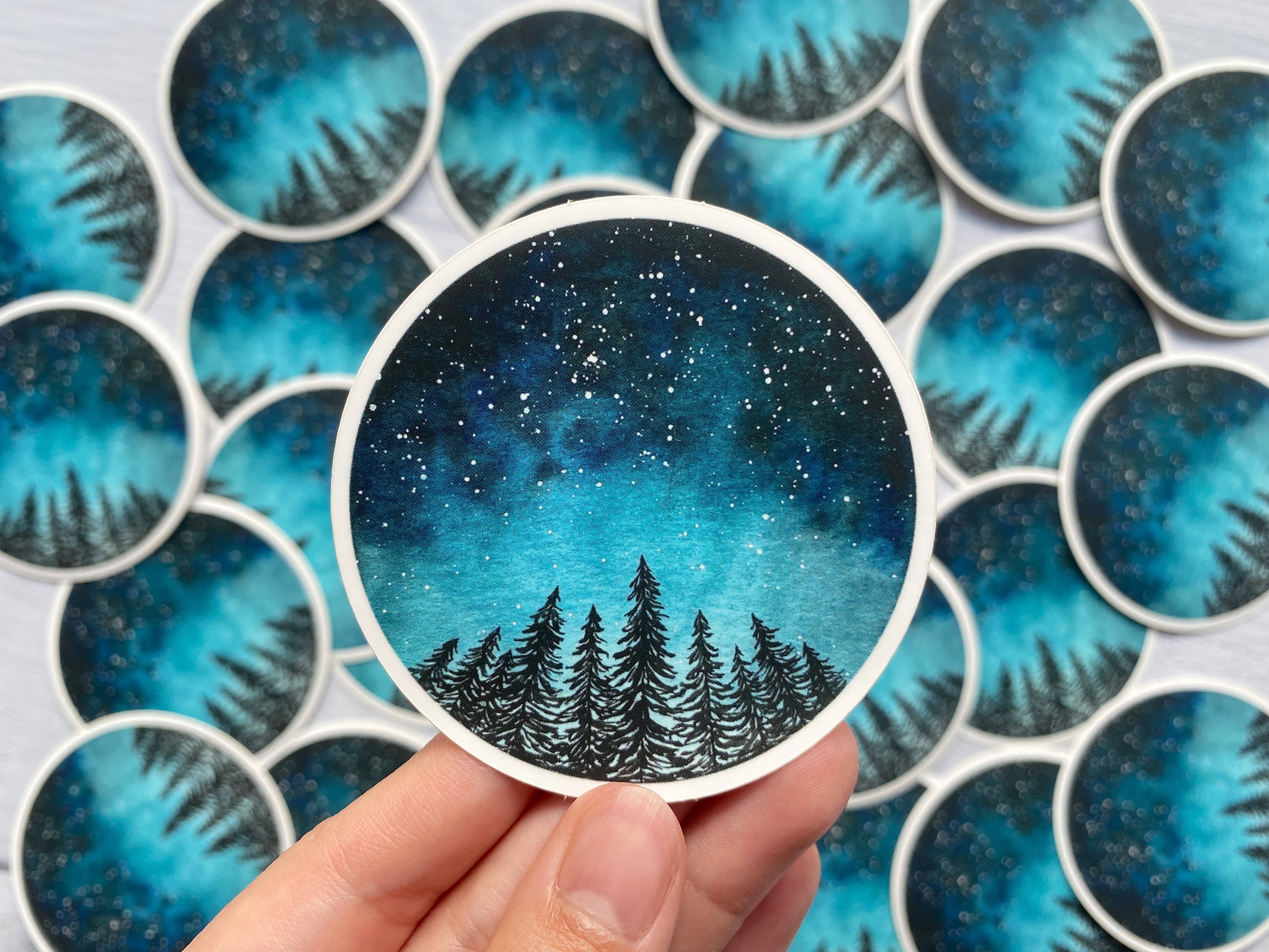 Starry Night Forest Vinyl Sticker Circle Sticker Decal for | Etsy