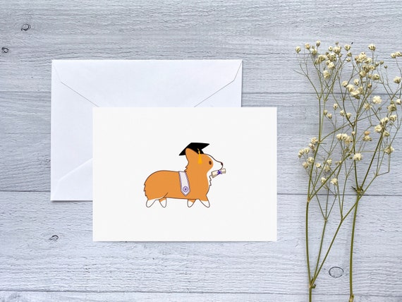 Corgi With Graduation Cap Greeting Card Folded Blank Card | Etsy