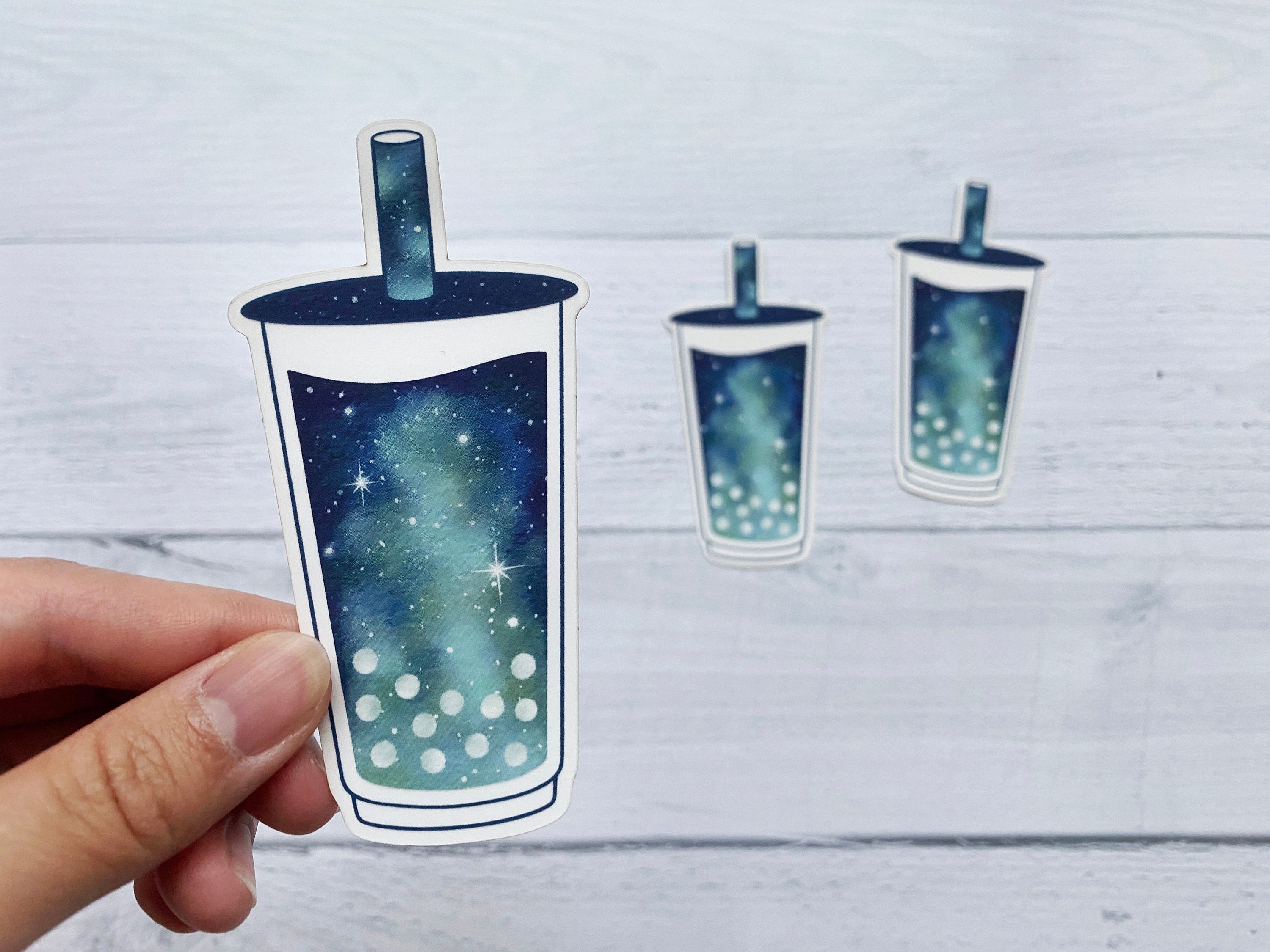 Galaxy Boba Bubble Tea Vinyl Sticker Watercolor Die-cut | Etsy