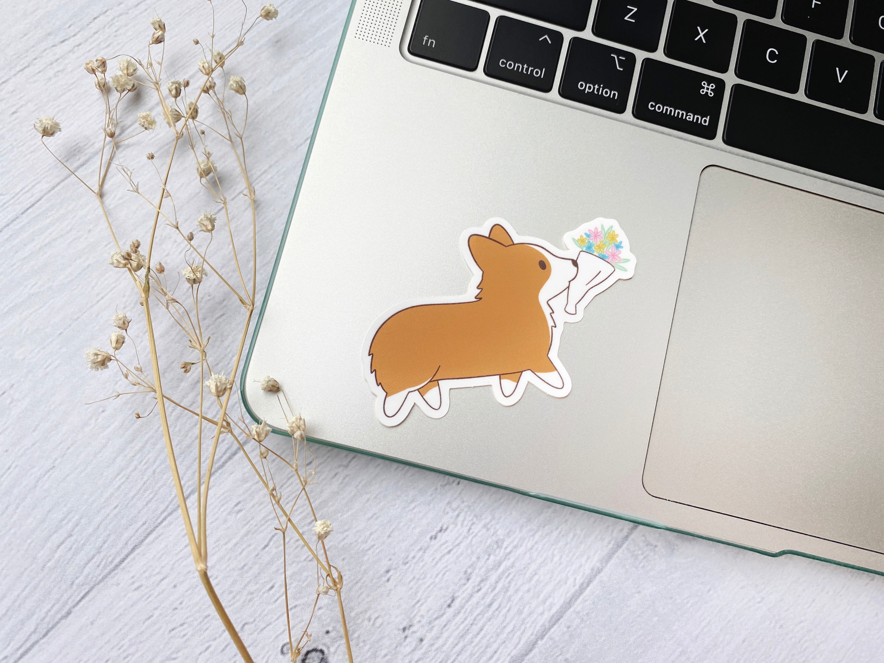 Corgi With Flower Bouquet Vinyl Sticker Decal for Laptop - Etsy