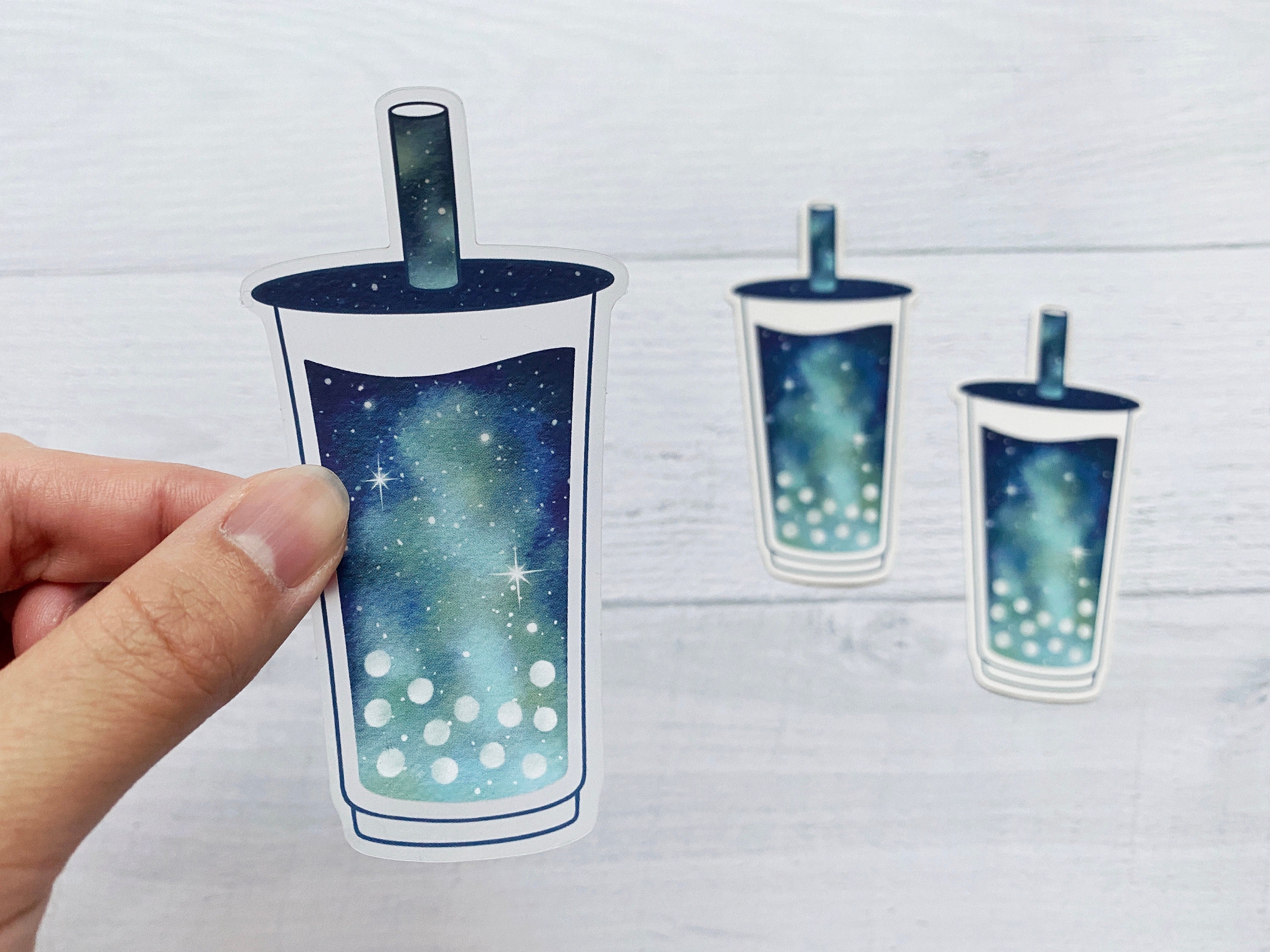 Galaxy Boba Bubble Tea Vinyl Sticker Watercolor Die-cut | Etsy