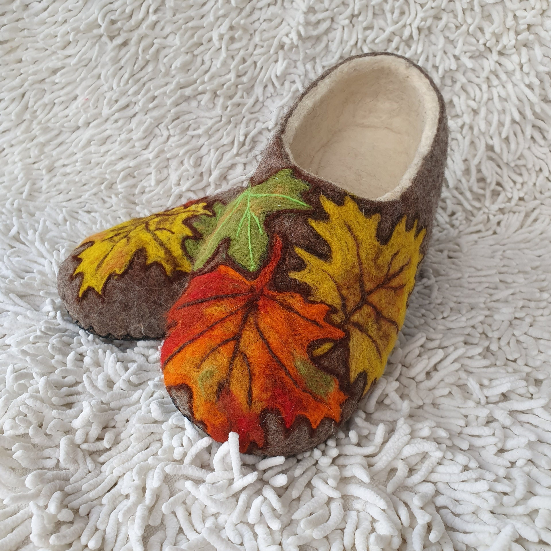 Ecofriendly Natural Felted Slippers With Leaveshouse Shoes - Etsy