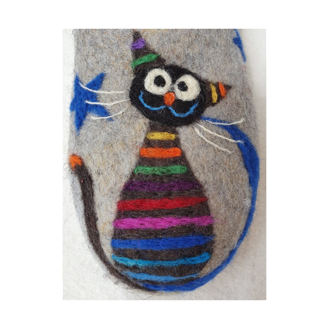 Woolen Natural Felted Slippers With Cat Design,house Shoes - Etsy