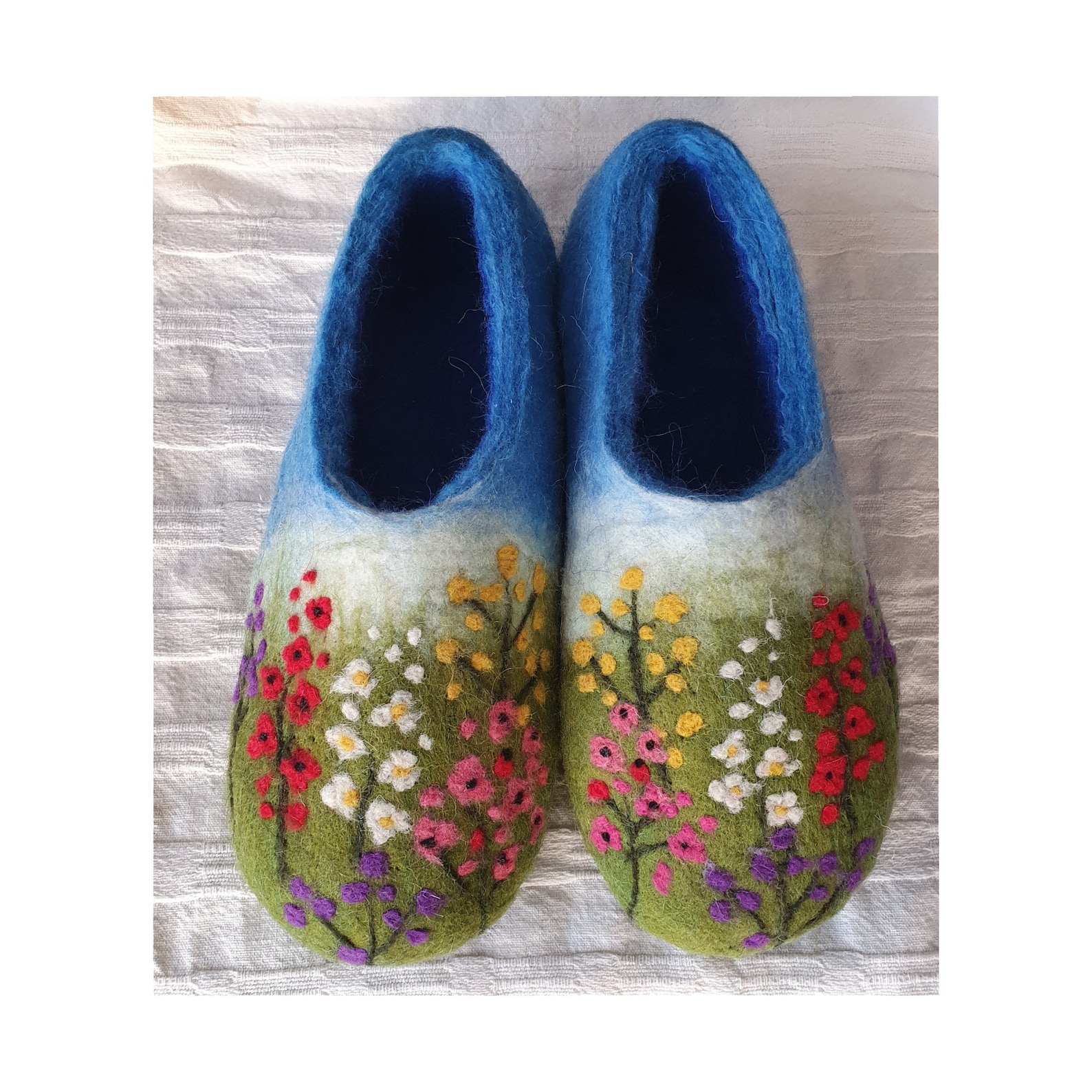 Ecofriendly Natural Felted Slippers With Flowers,house Shoes With ...