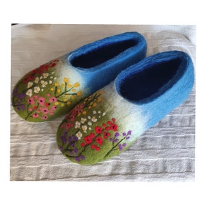 Ecofriendly Natural Felted Slippers With Flowers,house Shoes With ...