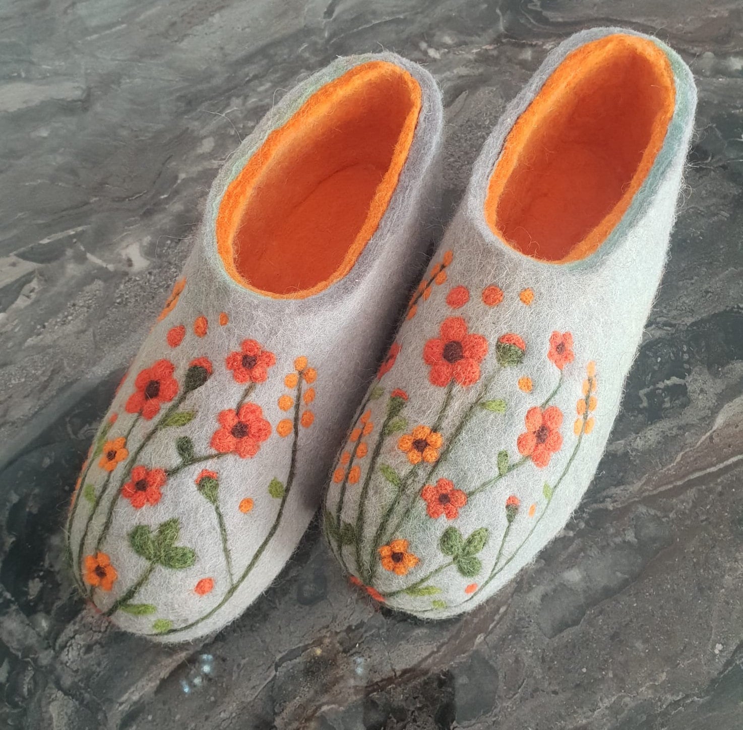 Ecofriendly Natural Felted Slippers With Flowershouse Shoes - Etsy