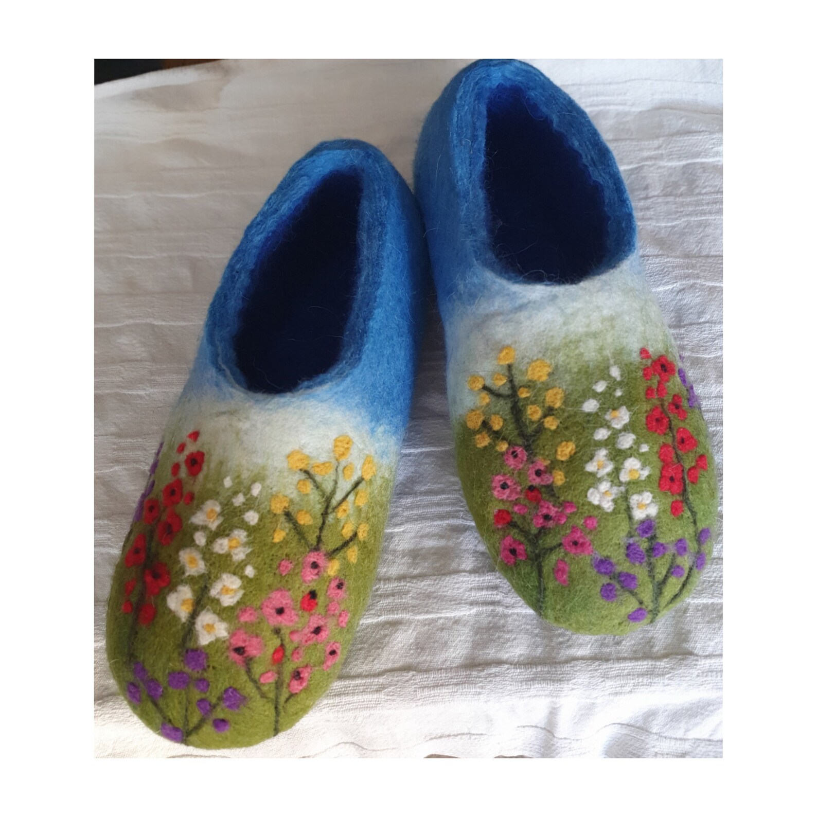 Ecofriendly Natural Felted Slippers With Flowers,house Shoes With ...