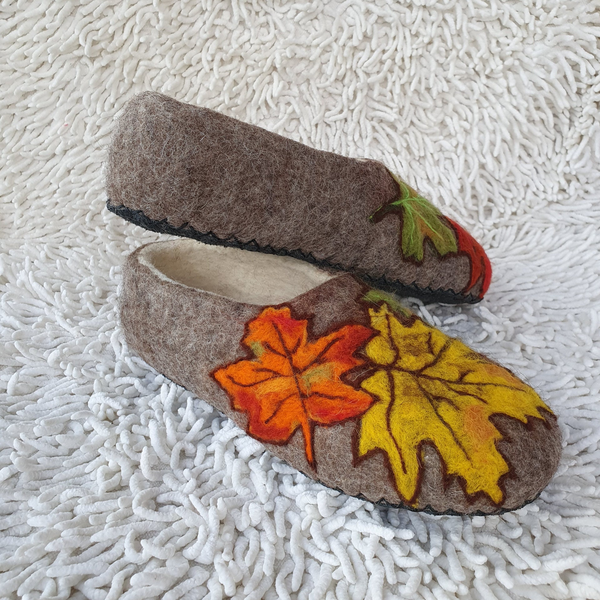 Ecofriendly Natural Felted Slippers With Leaveshouse Shoes - Etsy