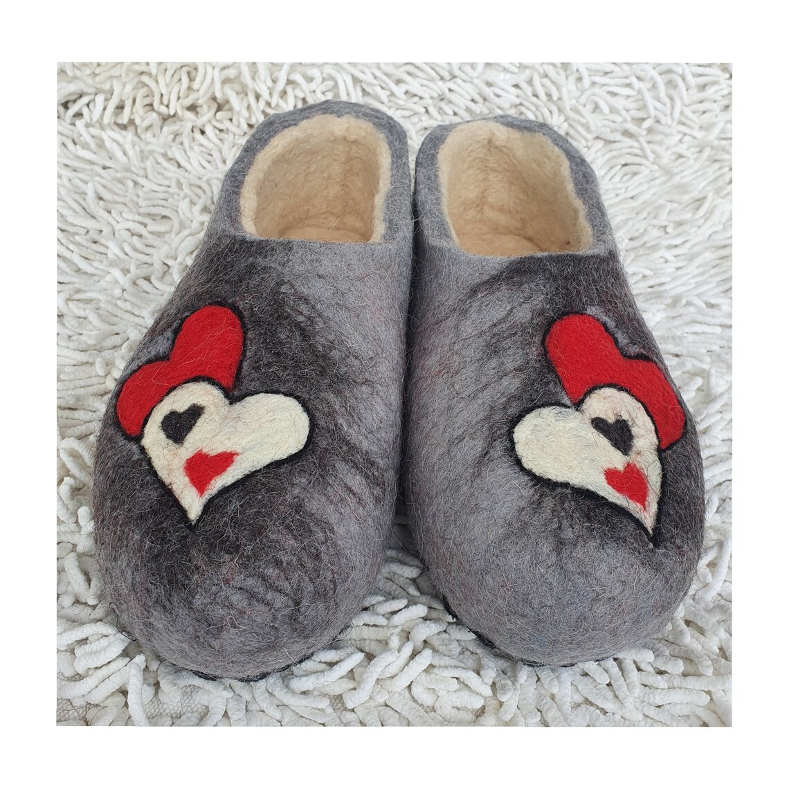 Ecofriendly natural Felted Slippers with heartshouse shoes | Etsy