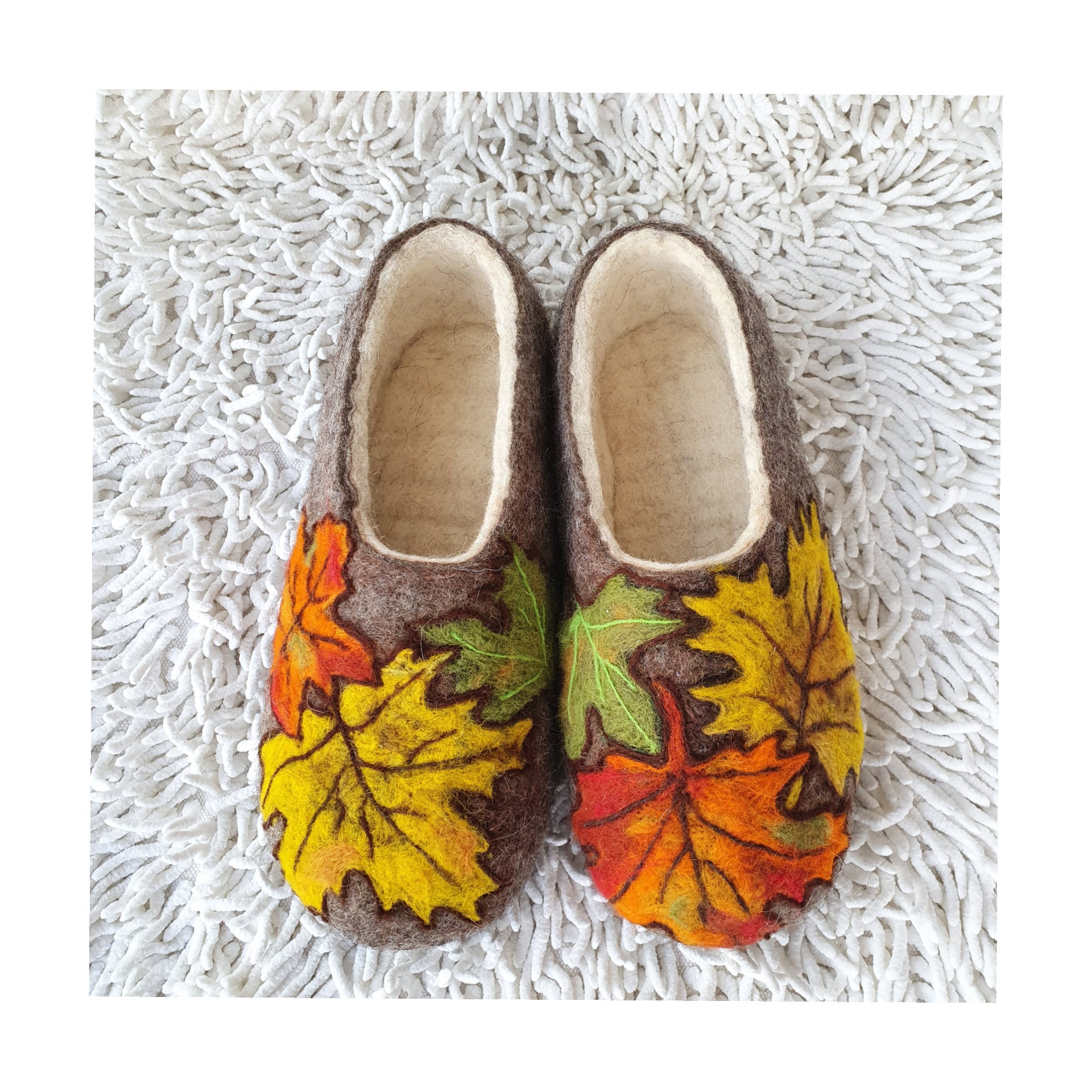 Ecofriendly Natural Felted Slippers With Leaveshouse Shoes - Etsy