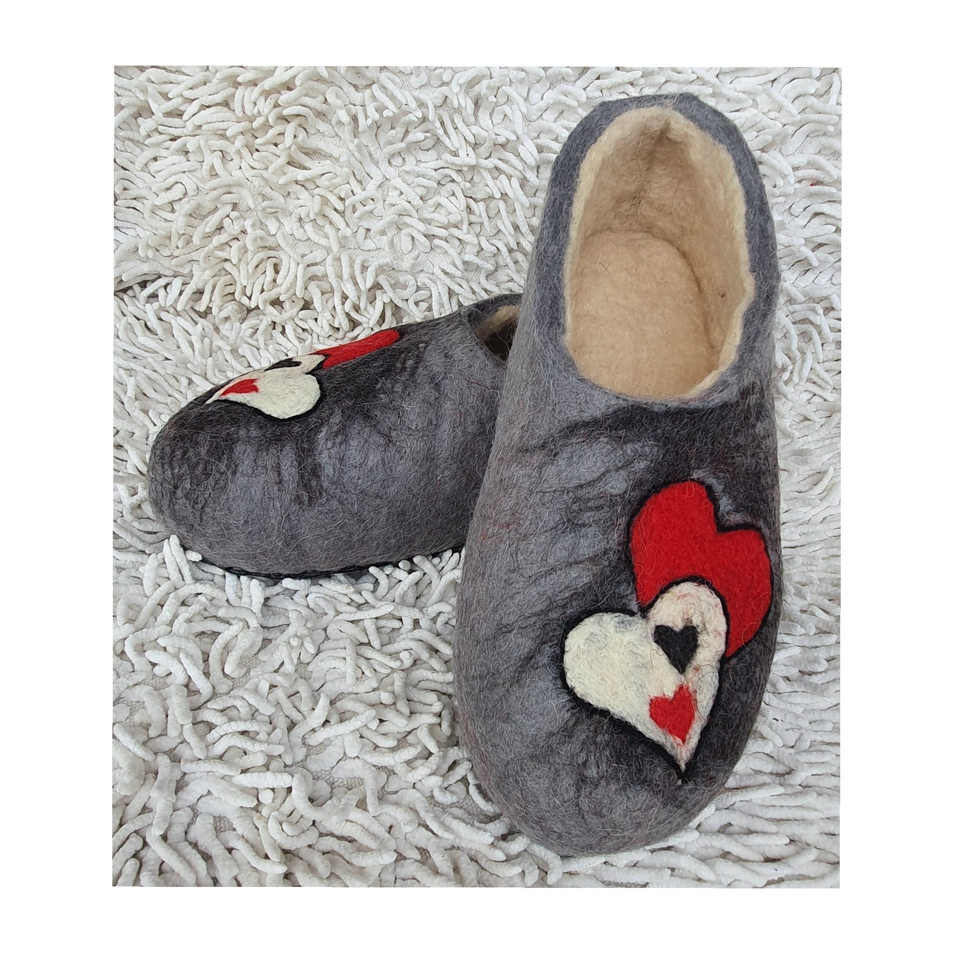 Ecofriendly natural Felted Slippers with heartshouse shoes | Etsy