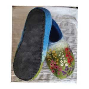 Ecofriendly Natural Felted Slippers With Flowers,house Shoes With ...
