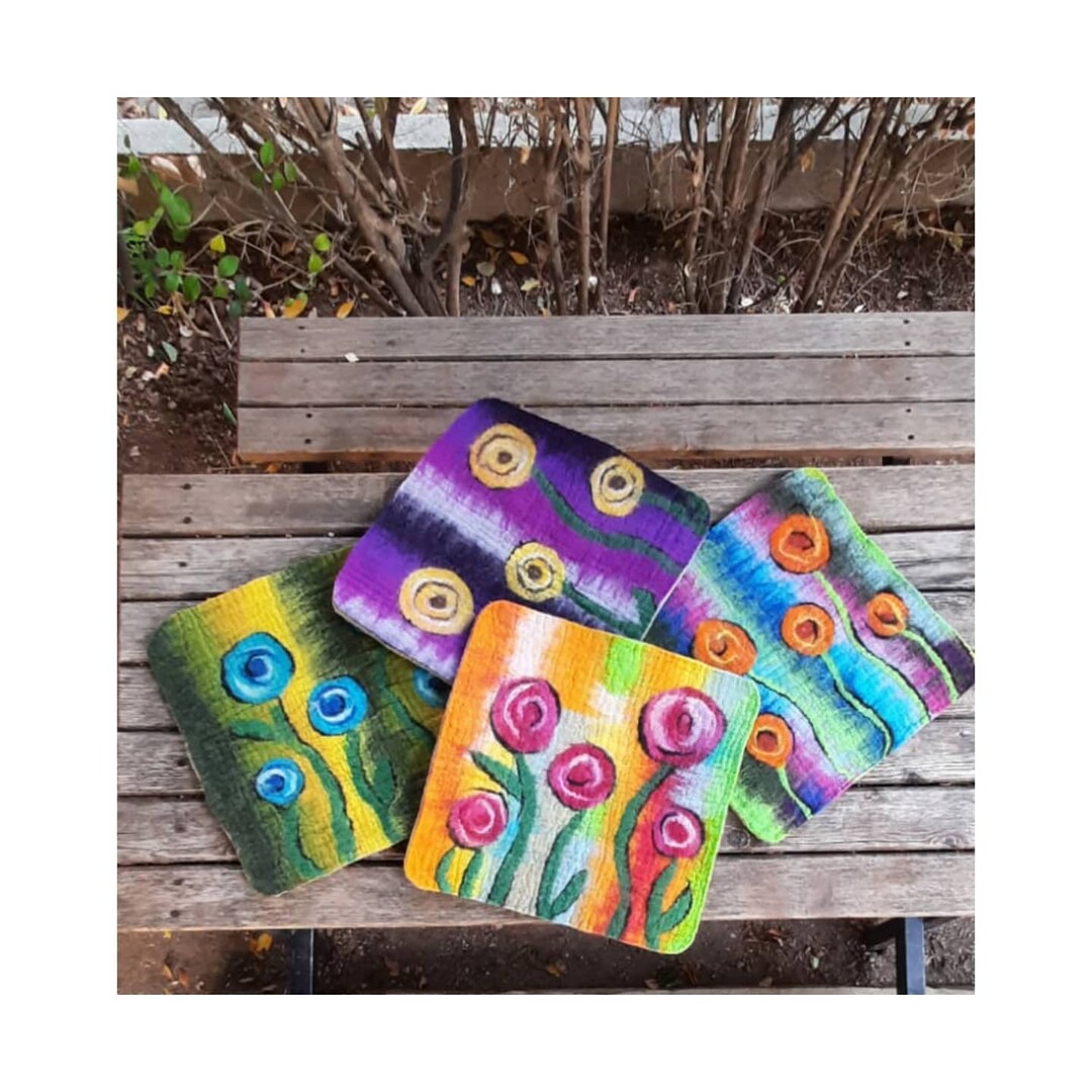 Colorful Felted Wool Seat Cushion, Handfelted Chair Pad, 15 Inch - Etsy