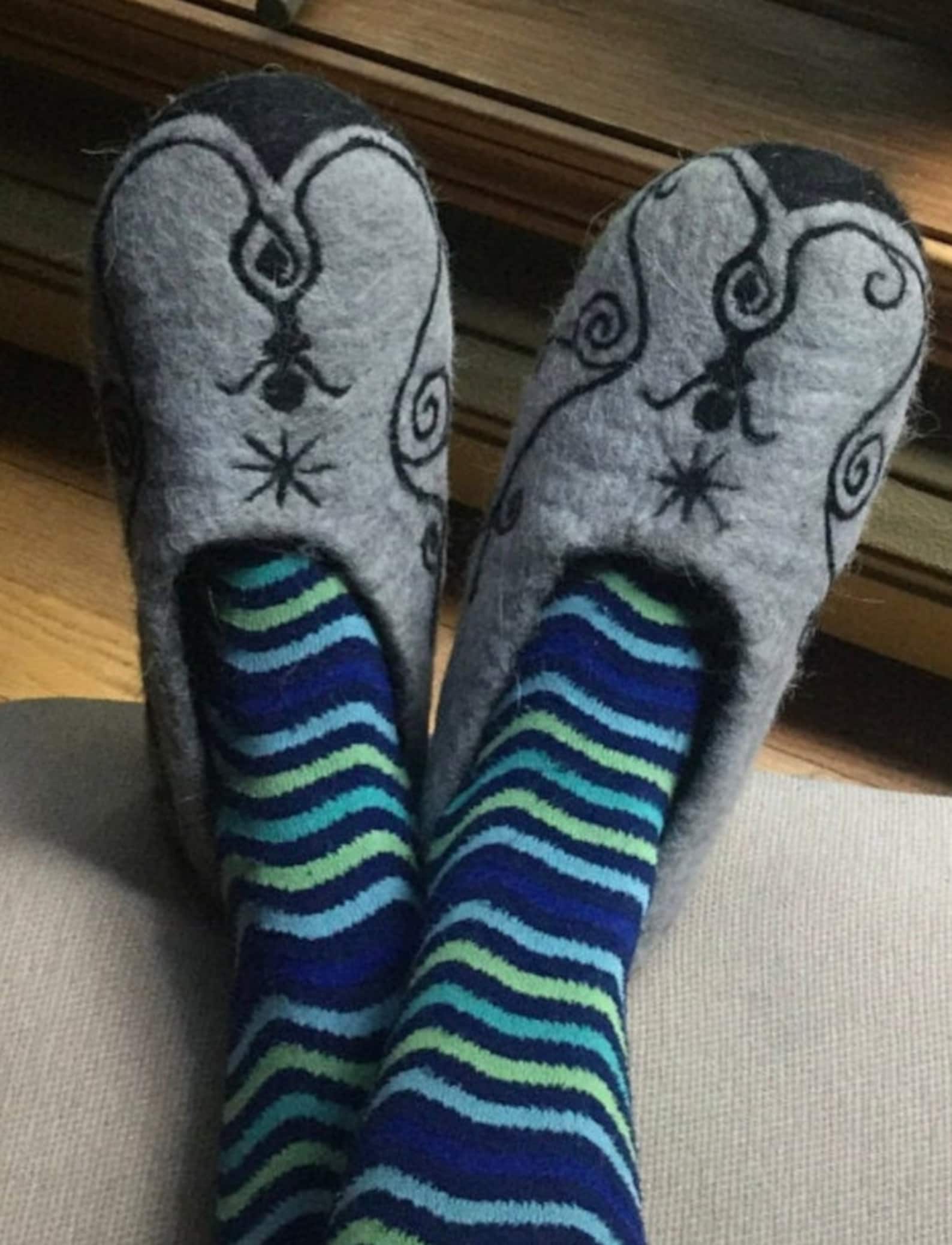 Ecofriendly Natural Felted Goddess Slippers With Leather Sole - Etsy