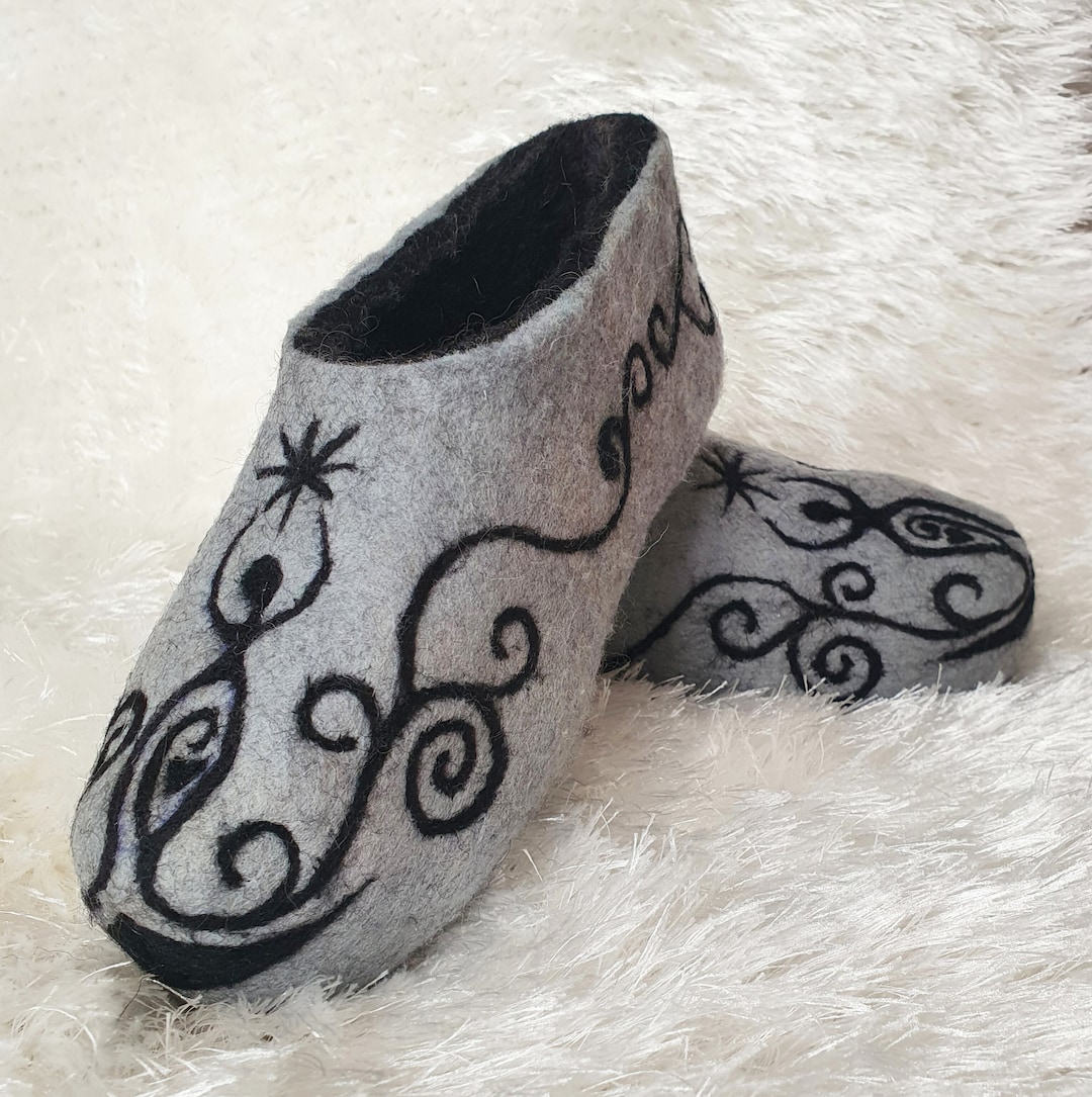 Ecofriendly Natural Felted Goddess Slippers With Leather Sole - Etsy