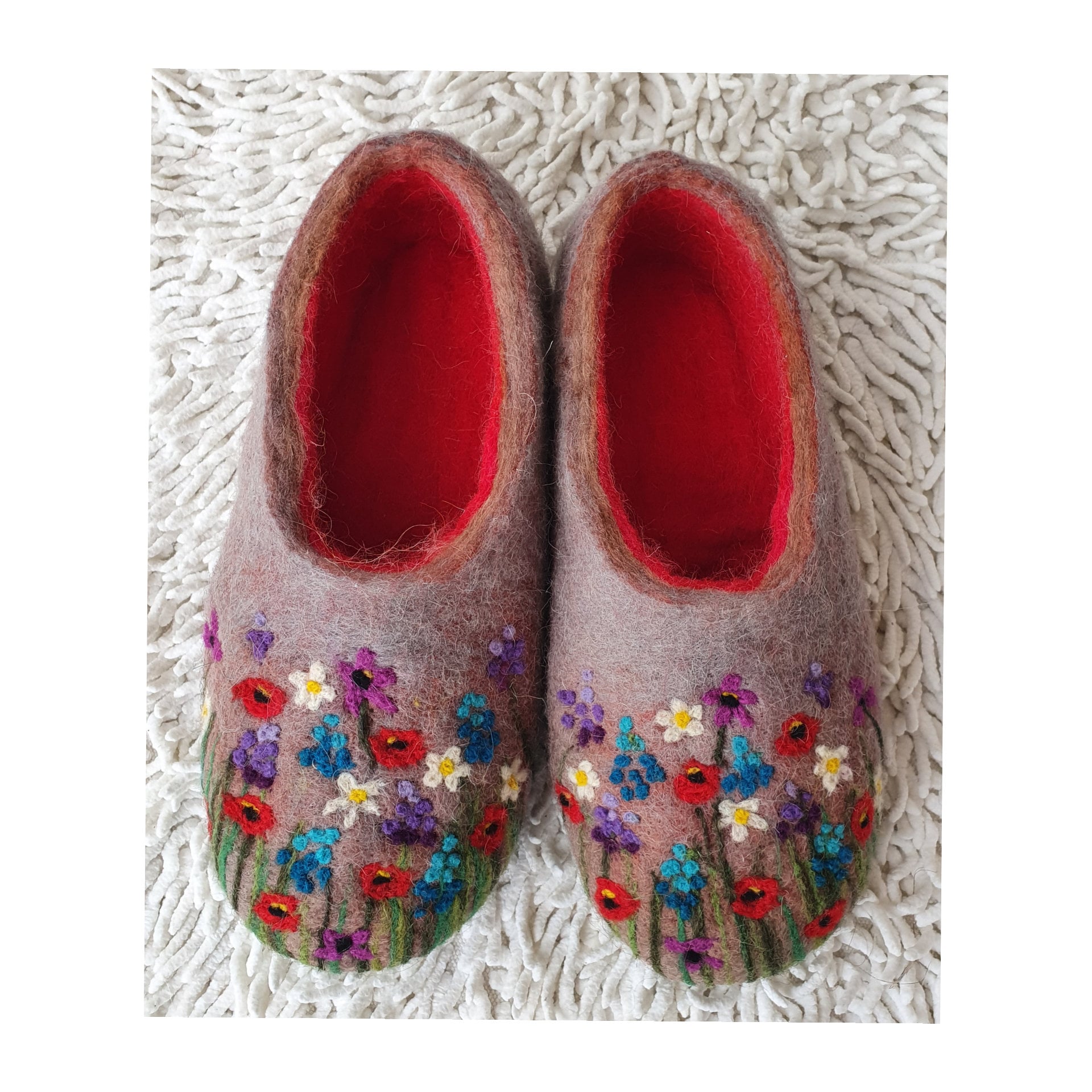 Ecofriendly Natural Felted Slippers With Flowershouse Shoes | Etsy