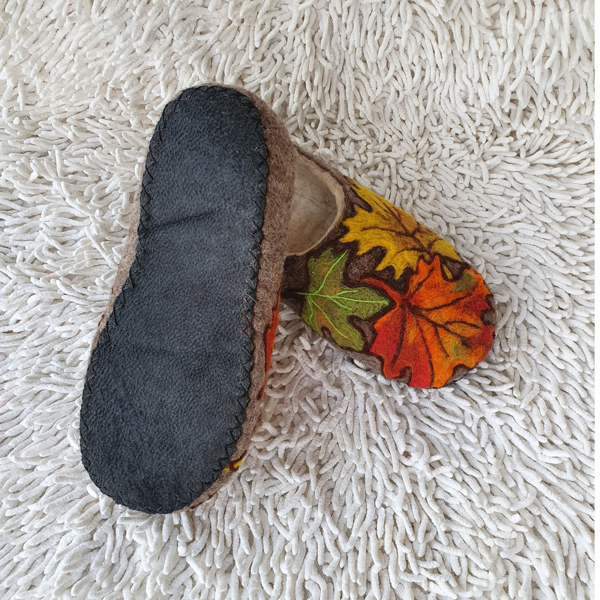 Ecofriendly Natural Felted Slippers With Leaveshouse Shoes - Etsy