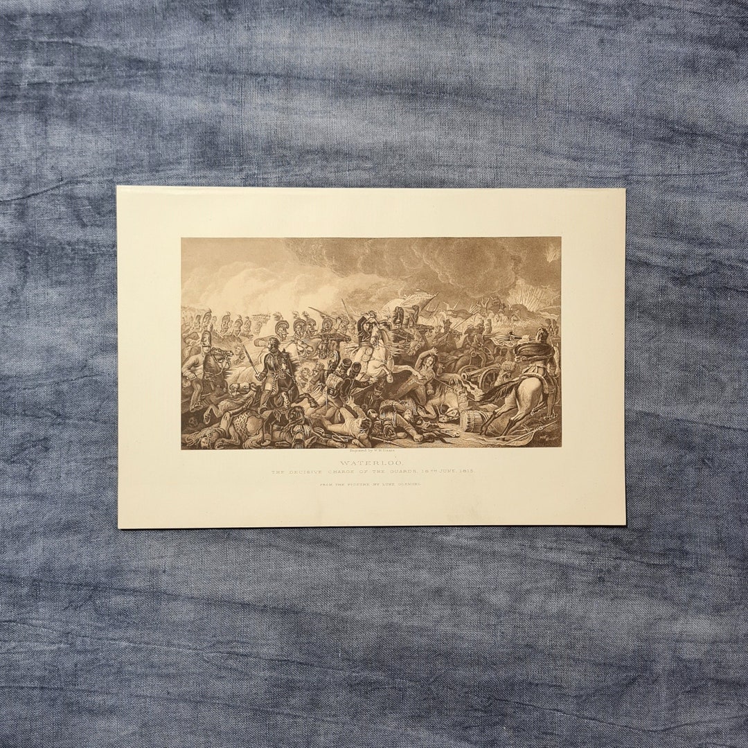 The Battle of Waterloo Antique Engraving, Decisive Charge of the Guards ...
