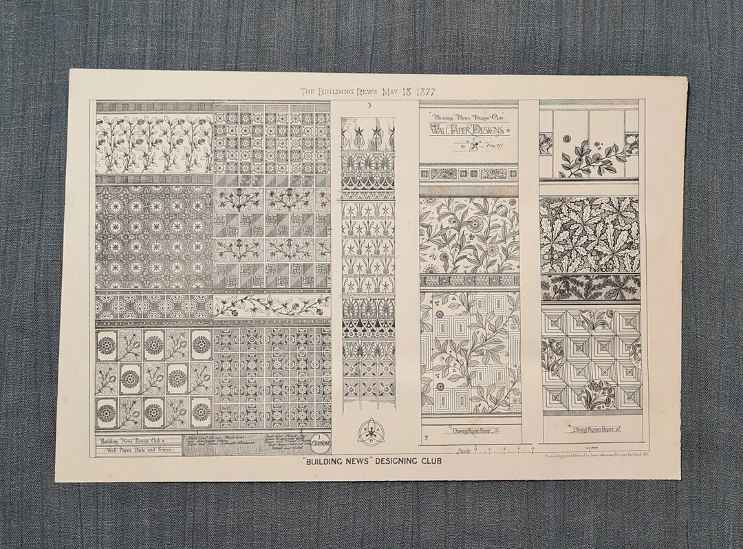 Victorian Wallpaper Designs Antique Print, 1877 Original Wallpapers ...