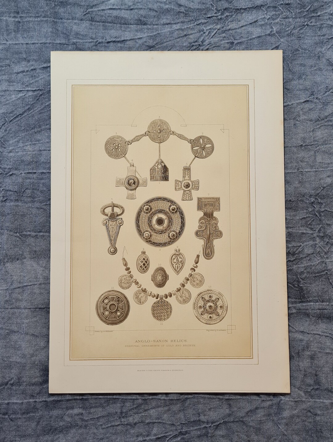 1880s Anglo Saxon Relics Antique Print, Original, Book Plate, Viking ...