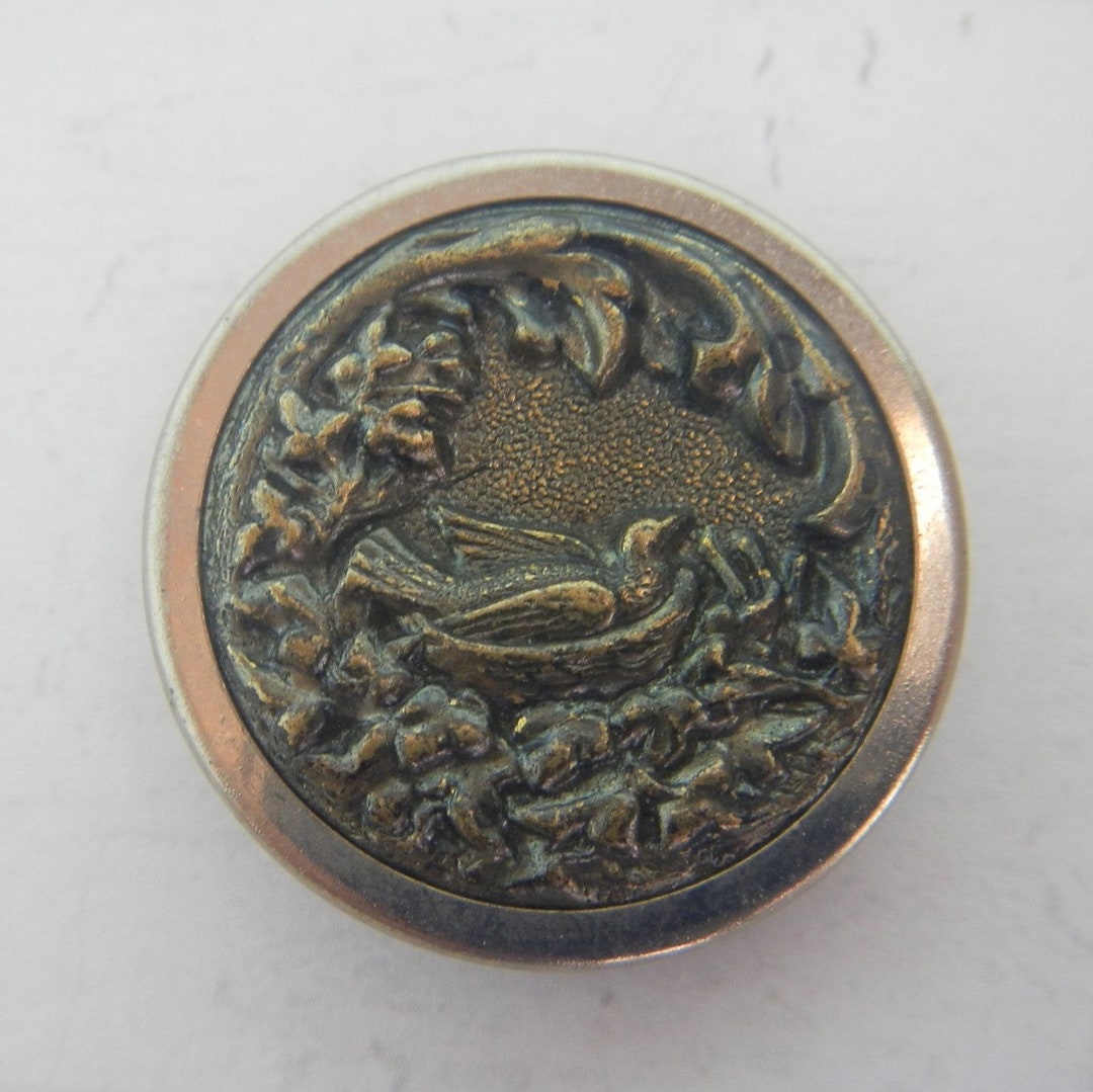 Bird Antique Picture Button, Original, Victorian Vintage, Birds, Brass ...