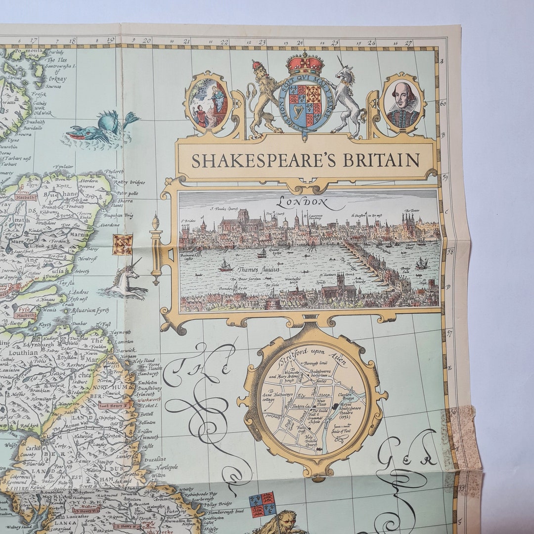 1964 Shakespeare's Britain, Vintage Poster Map National Geographic ...