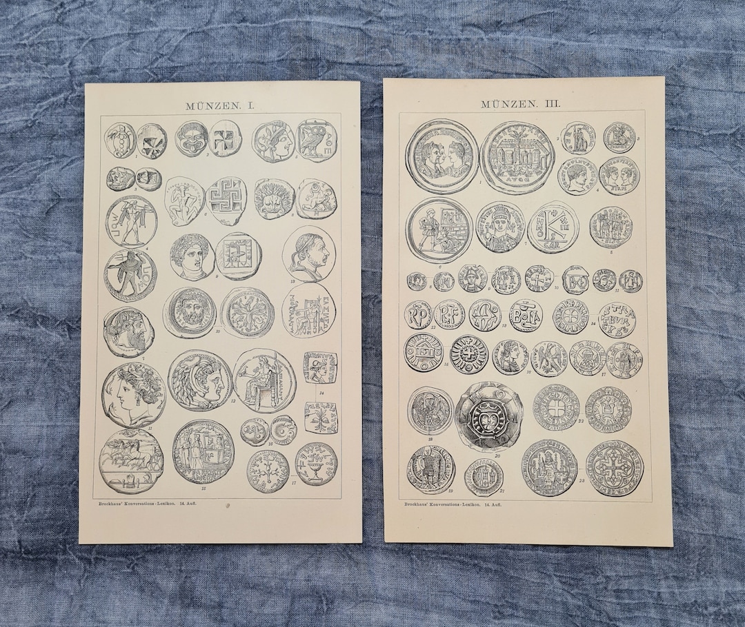 1 X Ancient Coins Antique Print, 1895 Original Choose, Coins I, Coins ...