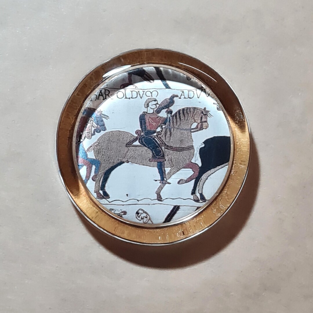 Bayeux Tapestry Paperweight Vintage Original Glass Round Battle of ...