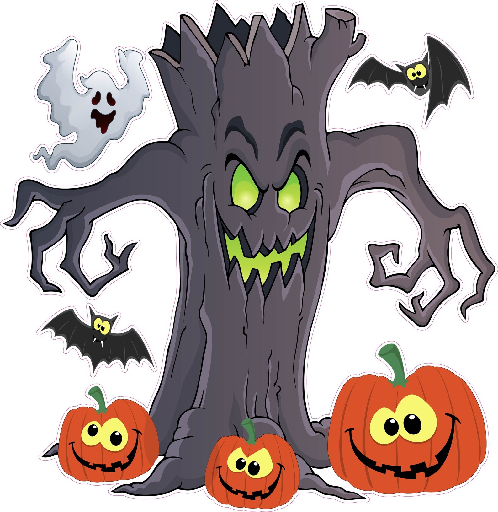 Halloween Haunted Tree With Ghost and Bats Pumpkins Wall Decor Decal - Etsy
