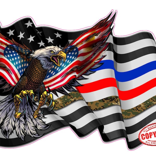 American Flag With Blue and Red Line - Etsy