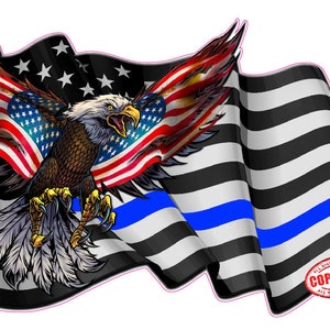 Thin Blue Line Law Enforcement Waving American Flag Eagle Decal - Etsy
