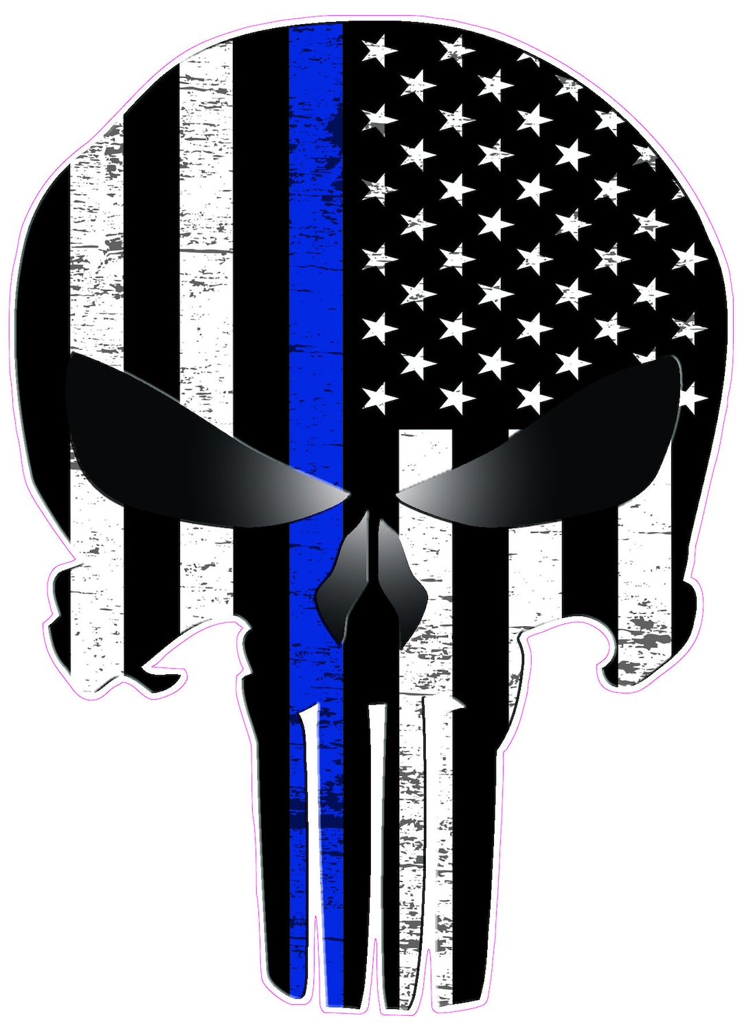 Skull American Subdued Thin Blue Line Decal - Etsy