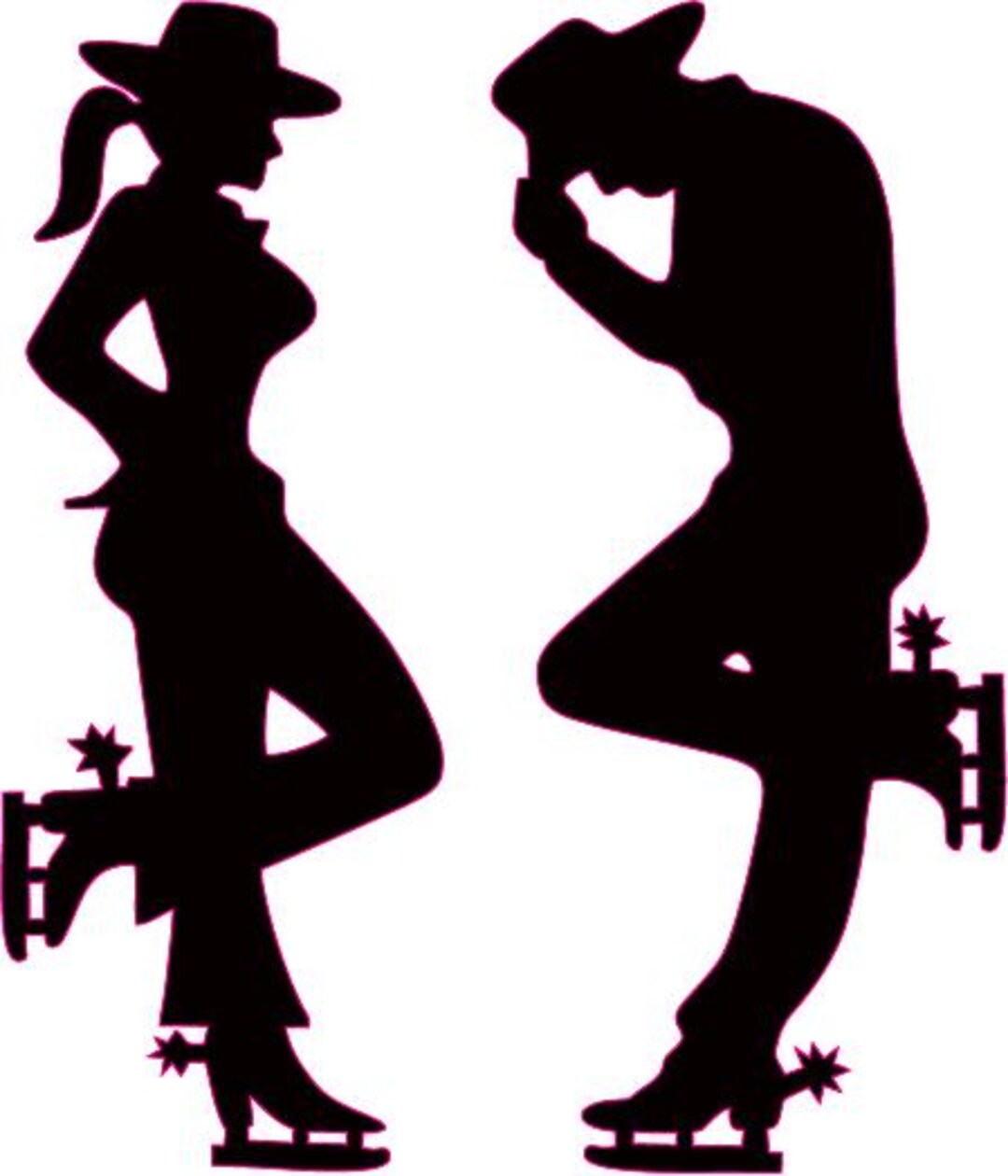 Cowgirl and Cowboy Silhouette Black on Ice Skates Decal - Etsy