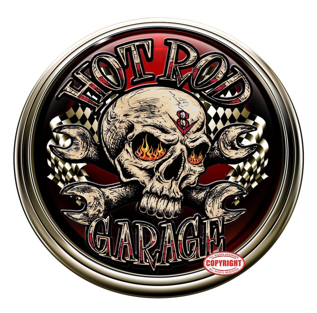 Hot Rod Garage Skull Crest Decal - Etsy