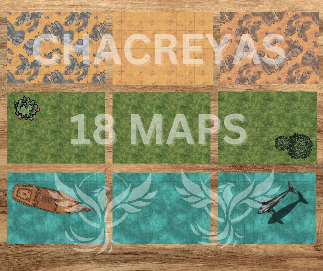 18 Battle Mats - Variety Pack/ocean, Sand, Grass & Forest, Have Grid ...