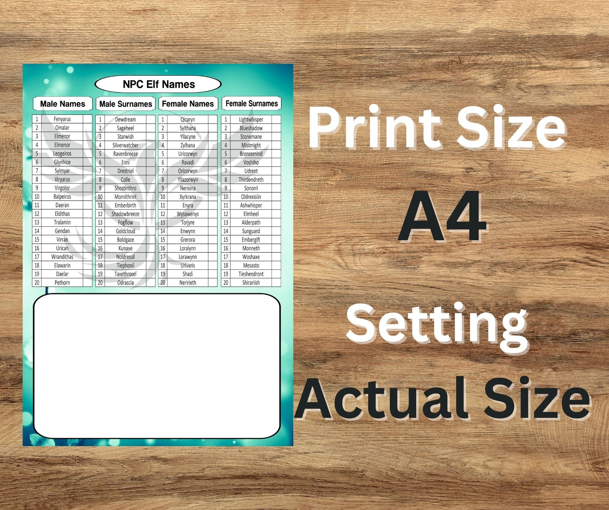 Dnd Npc Elf Names Sheet Male Female Surname Don't Duplicate for DM ...